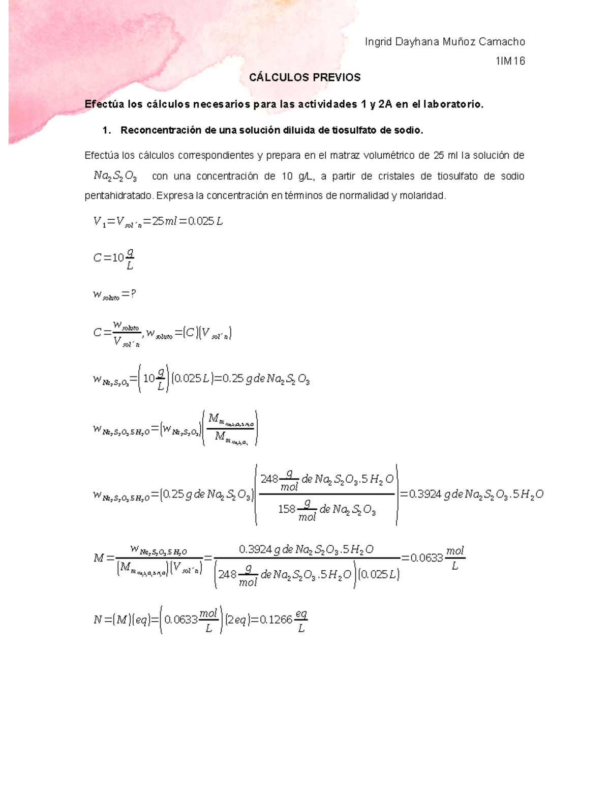 Cálculos previos P7 - practica 7 - 1IM CÁLCULOS PREVIOS Efectúa los ...