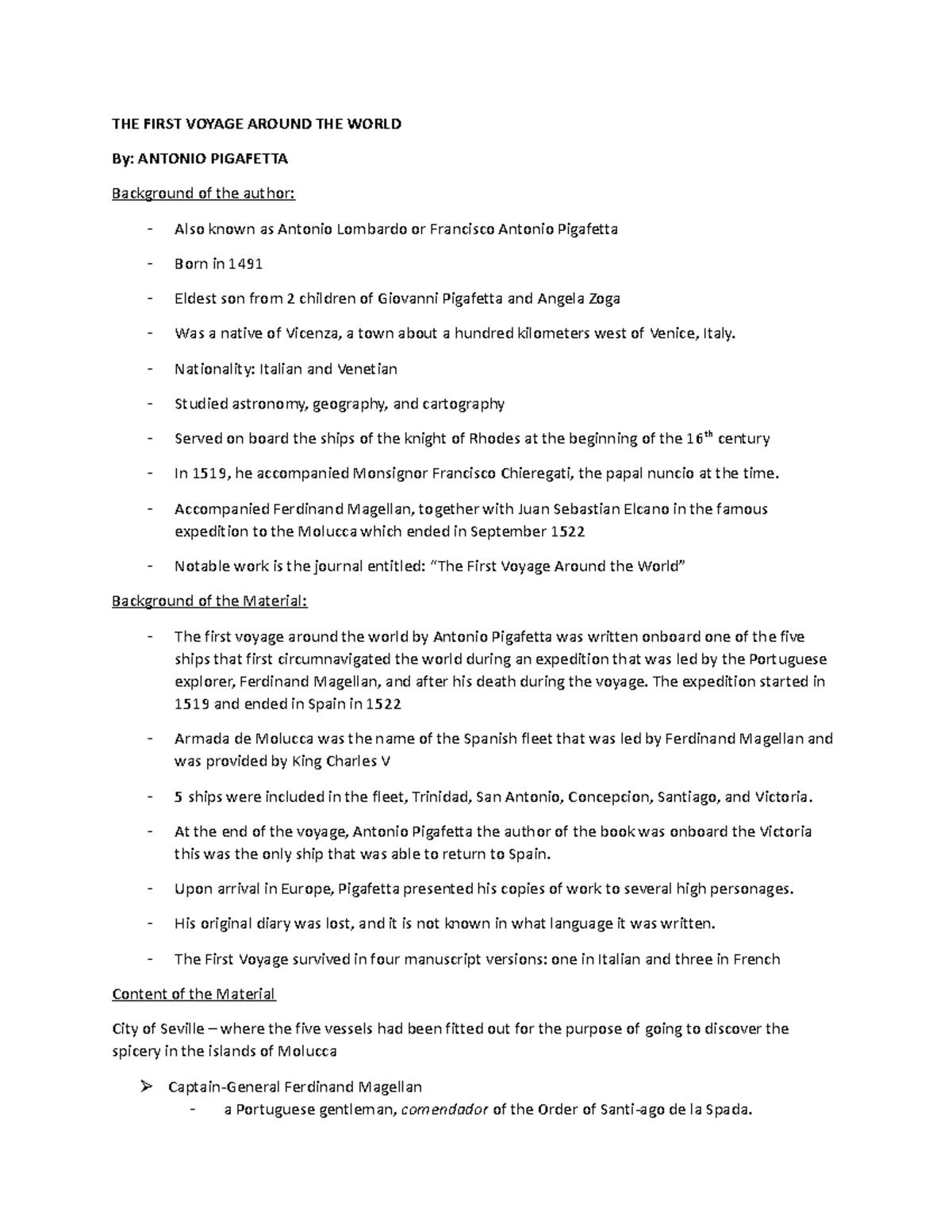 1st Voyage of Magellan - THE FIRST VOYAGE AROUND THE WORLD By: ANTONIO ...