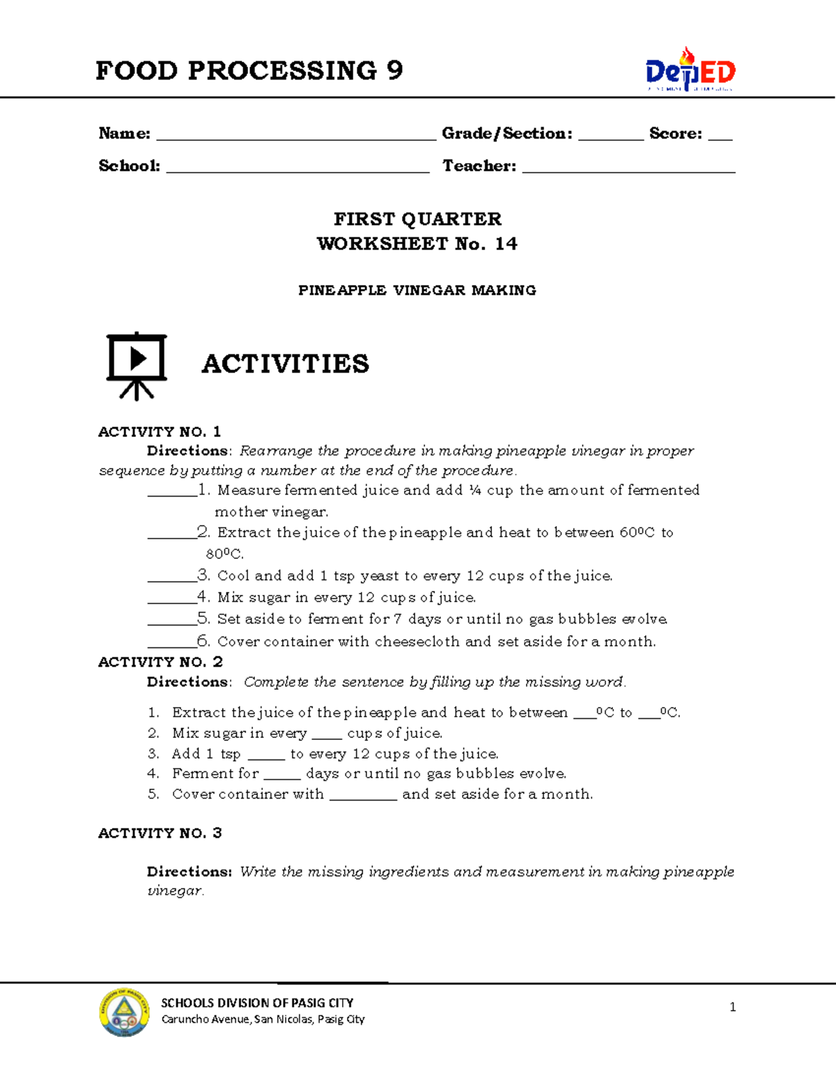 Sptve 9-FOOD Processing TECH9-Q1-DW14 - 1 FOOD PROCESSING 9 SCHOOLS ...