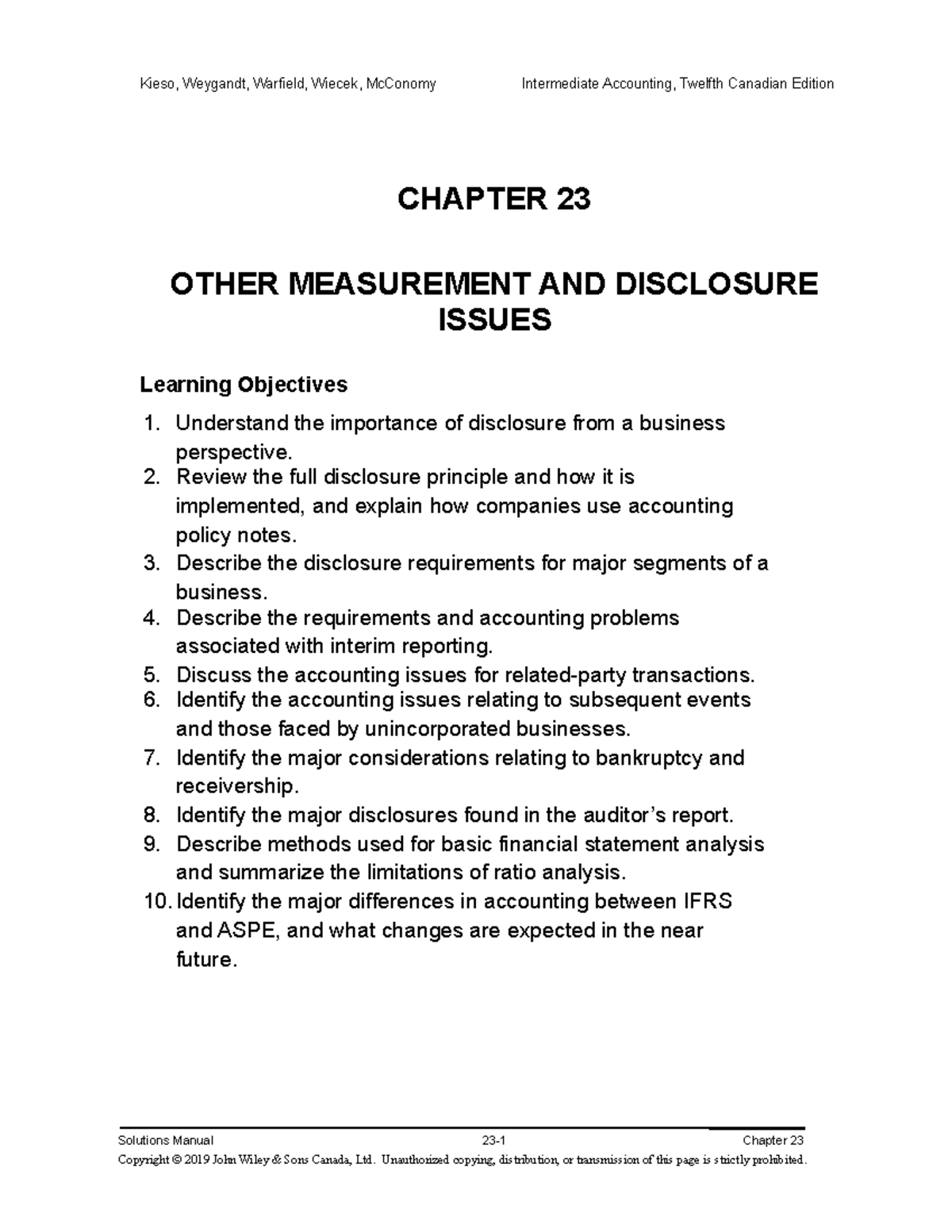 Ch 23 Book Solutions Kieso Intermediate Accounting 12e Canadian