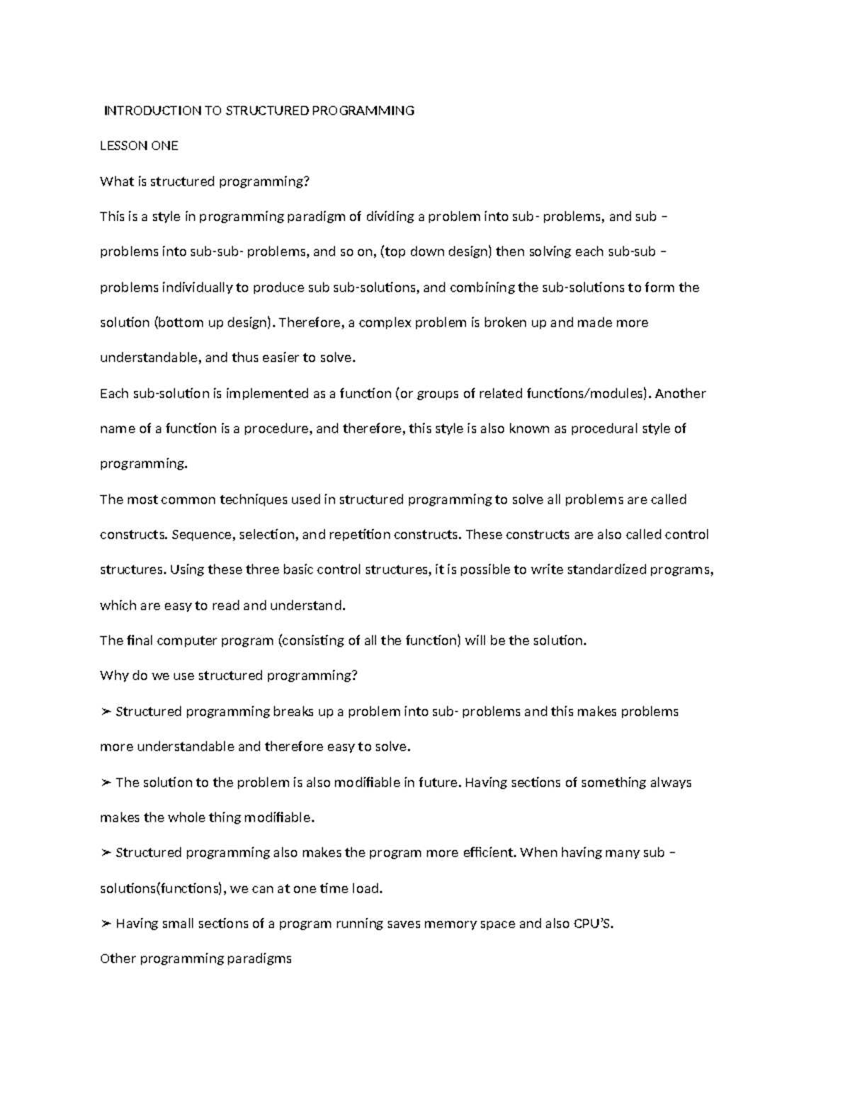 Structured Programming Xxxxxxxxx Introduction To Structured Programming Lesson One What Is