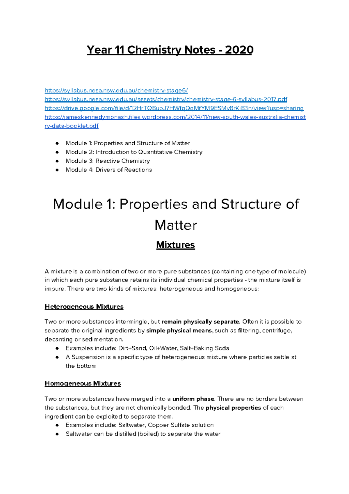 Year 11 Chemistry - Modules 1-4 by Velocifire on Boredof Studies - Year ...