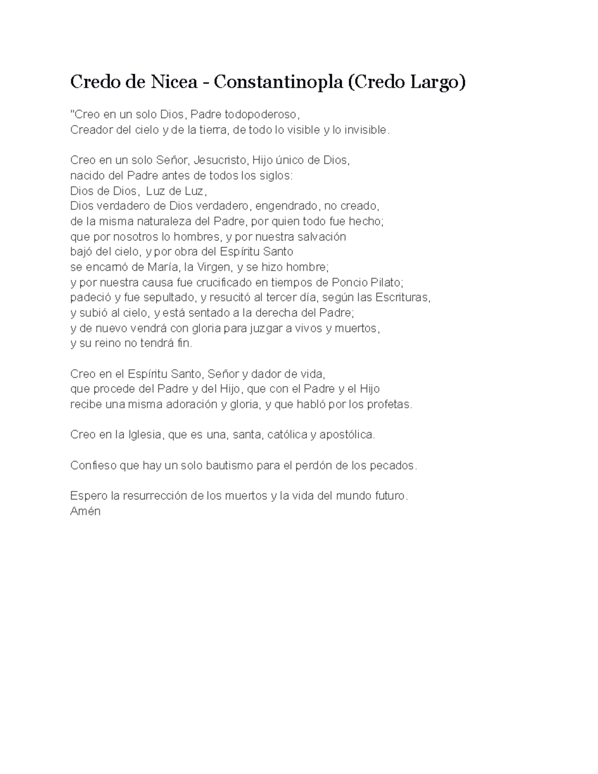 Credo de Nicea - Complemento del rosario de la liberacion - Credo de ...