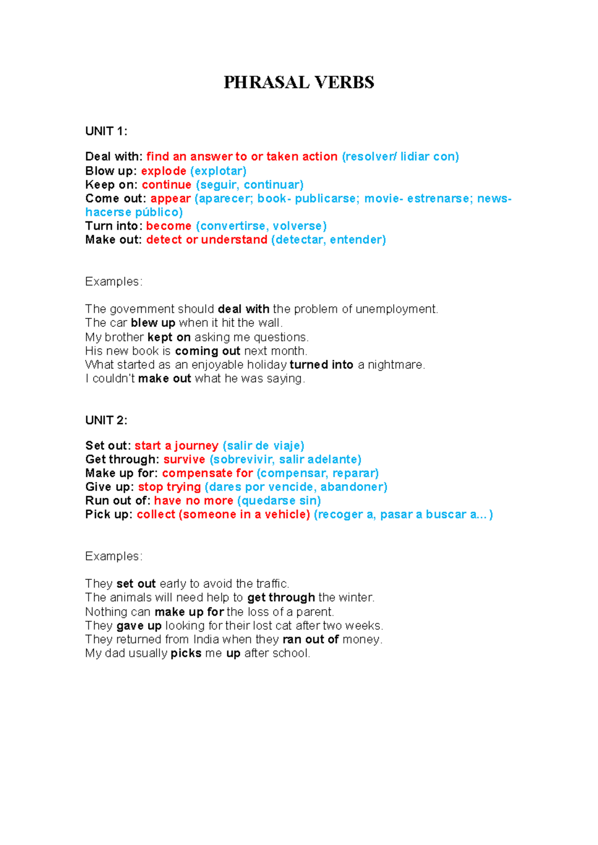 Phrasal verbs - Verbos en ingles - PHRASAL VERBS UNIT 1: Deal with ...