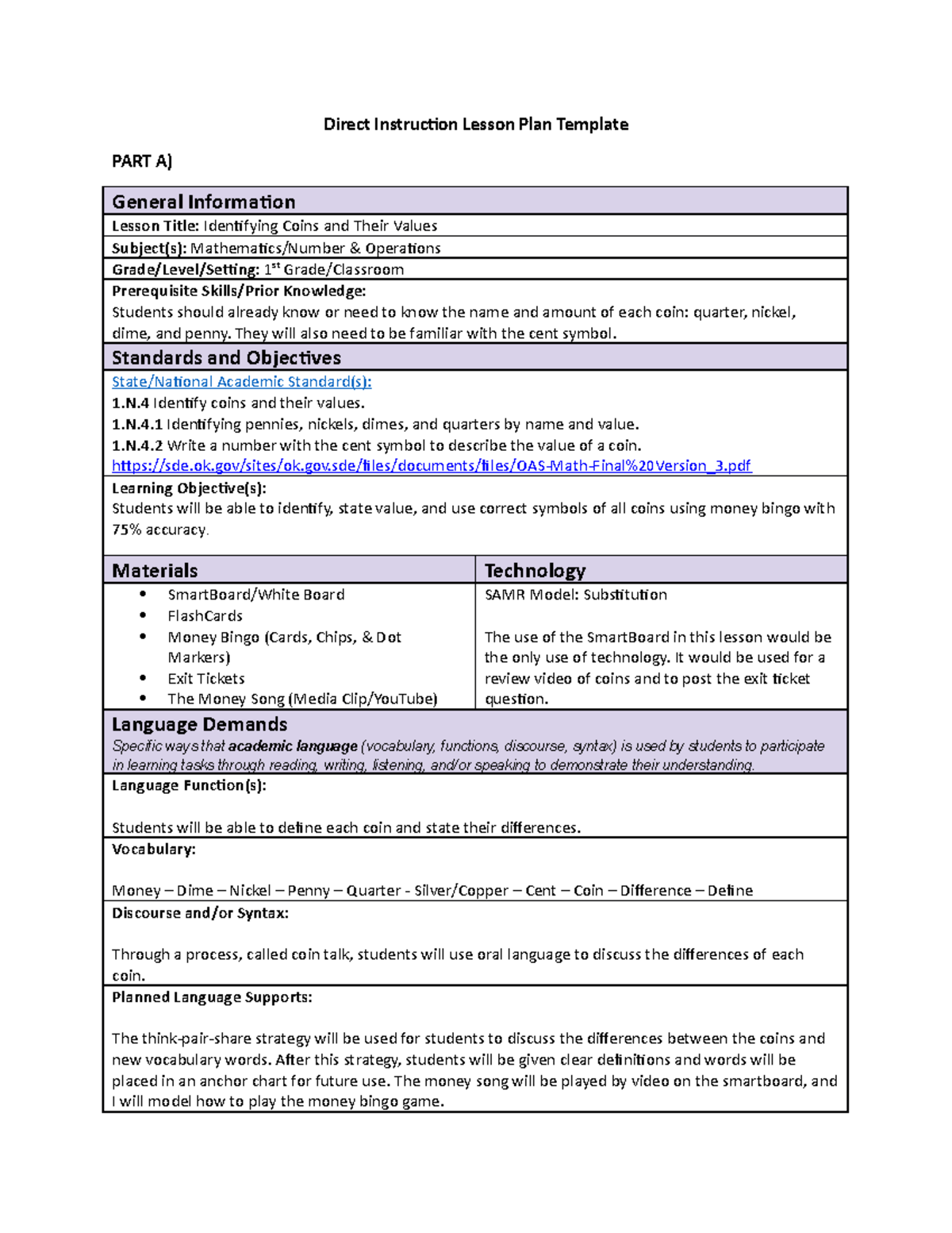 DGM2 Task 2 - Direct Instruction Lesson Plan - Direct Instruction Lesson Plan Template PART A ...