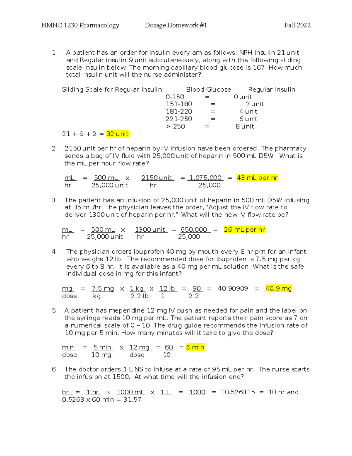 Pharmacology Dosage 1 - A patient has an order for insulin every am as ...