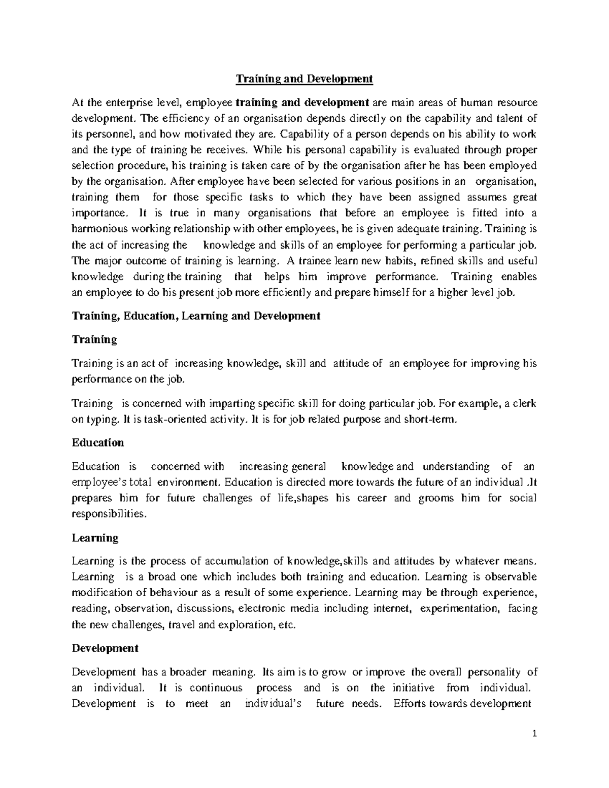 Training & Development Chapter 1 & 2 - Training and Development At the ...