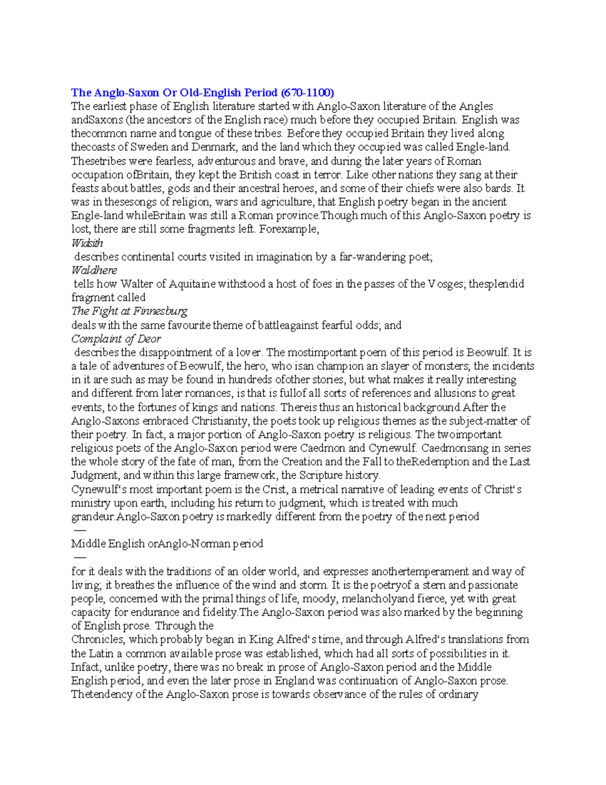 History of English literature - The Anglo-Saxon Or Old-English Period ...