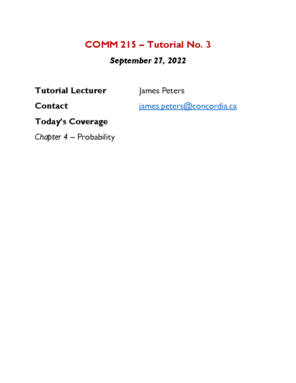 Tutorial 3 - Live Solutions - COMM 215 – Tutorial No. 3 September 27 ...