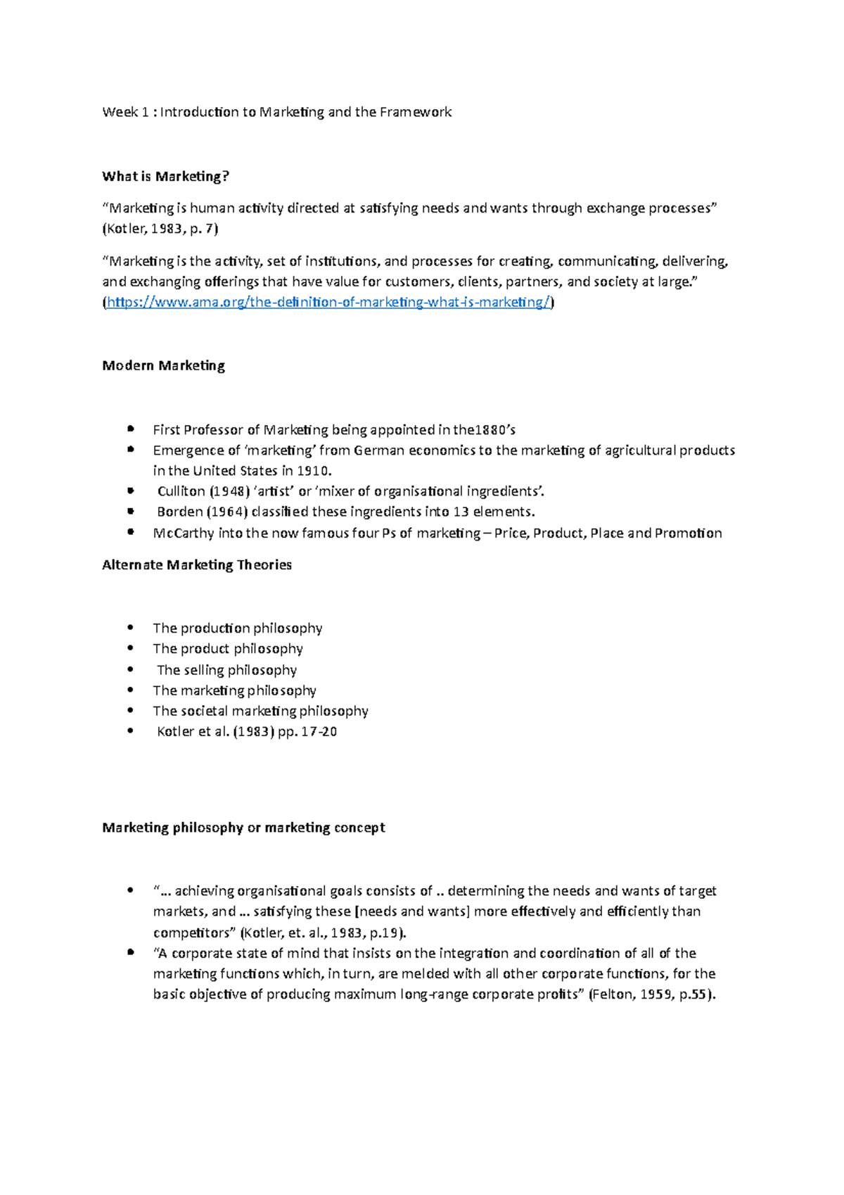 Week 1 - sddddd - Week 1 : Introduction to Marketing and the Framework ...
