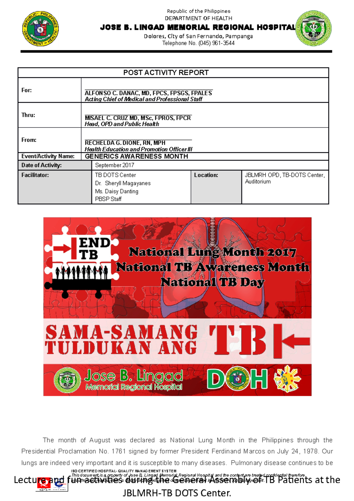PAR - LUNG Month 2017 - DEPARTMENT OF HEALTH JOSE B. LINGAD MEMORIAL ...