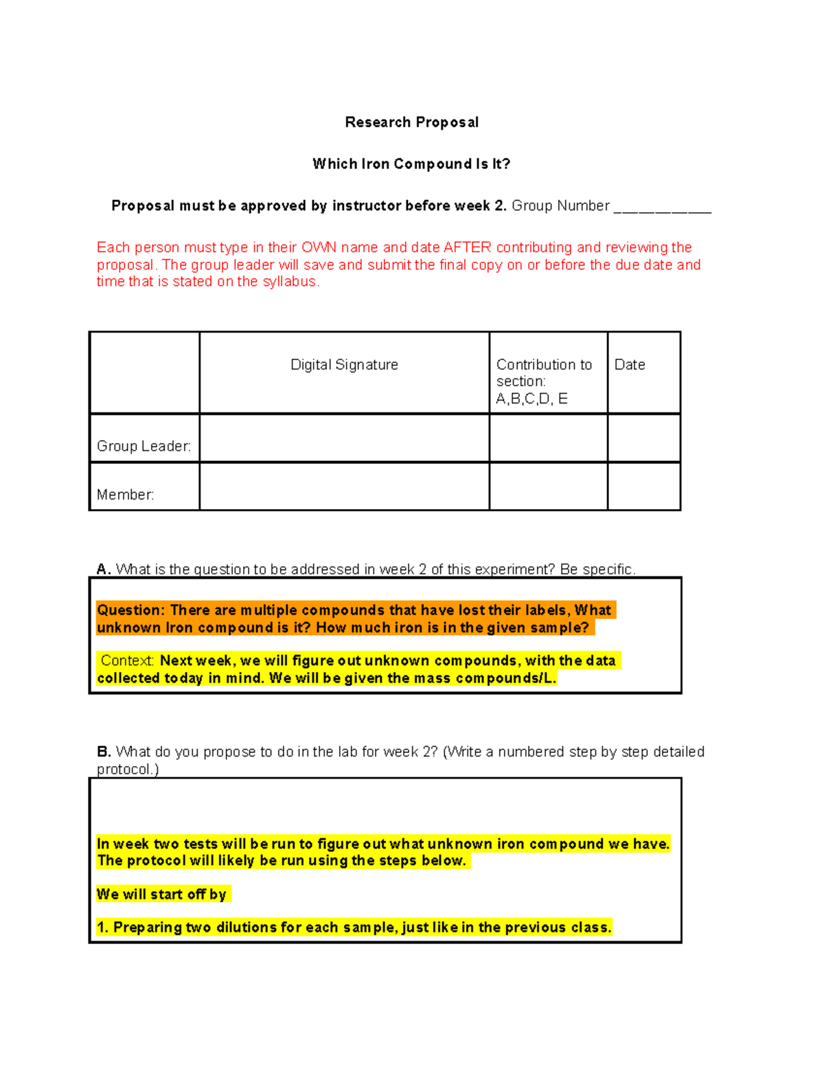 CHEM Proposal - Research Proposal Which Iron Compound Is It? Proposal ...