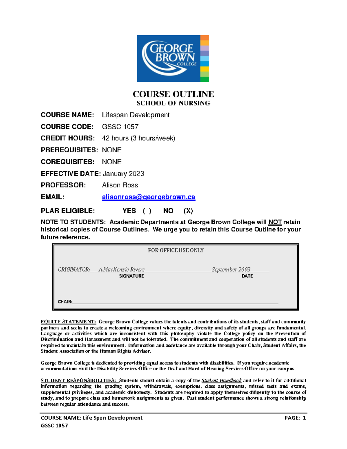 Lifespan Development Course Outline Sem-1 - COURSE NAME: Life Span ...