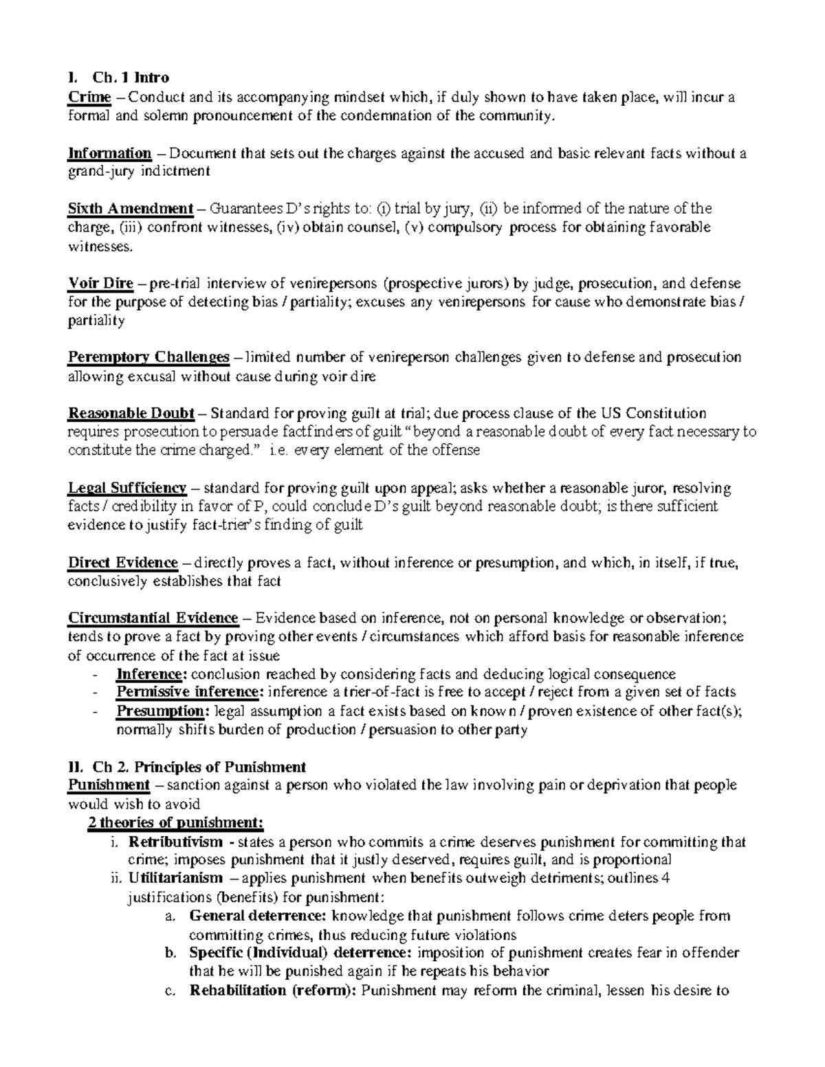 Criminal Outline 1 - I. Ch. 1 Intro Crime – Conduct and its ...