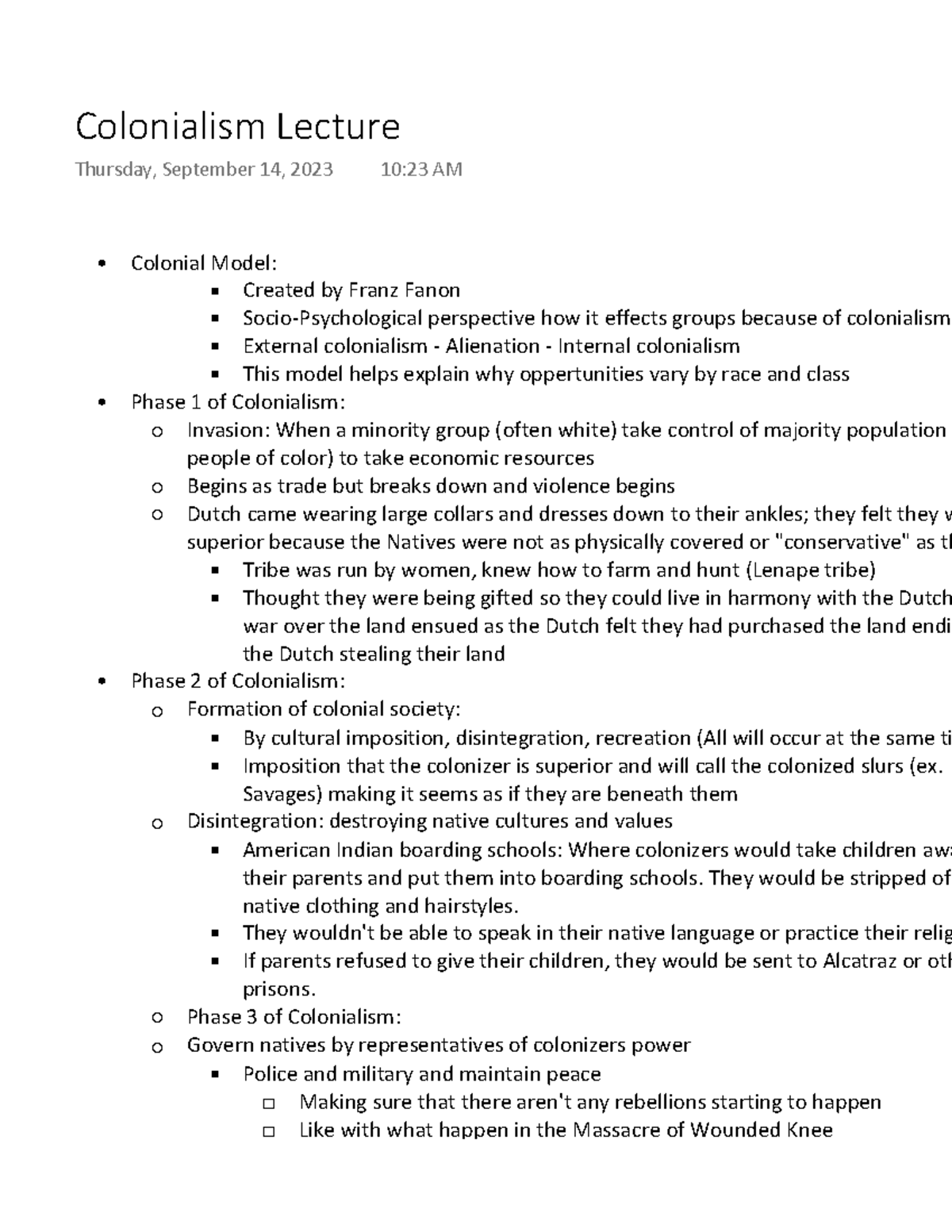Colonialism Notes - Colonial Model: Created by Franz Fanon § § Socio ...
