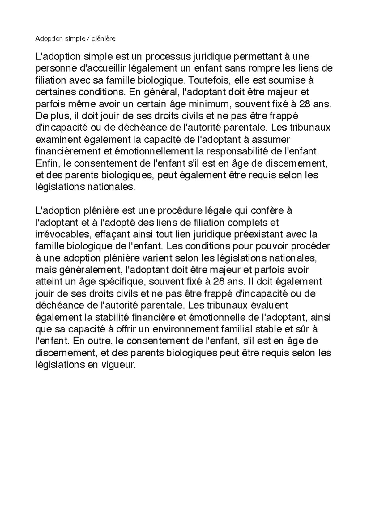 L'adoption - différence adoption simple et plénière - Adoption simple ...