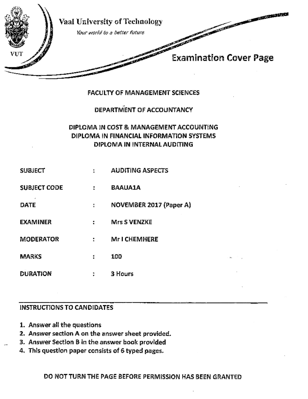 Auditing Paper A - Vaal University of Technology Your world to a better ...