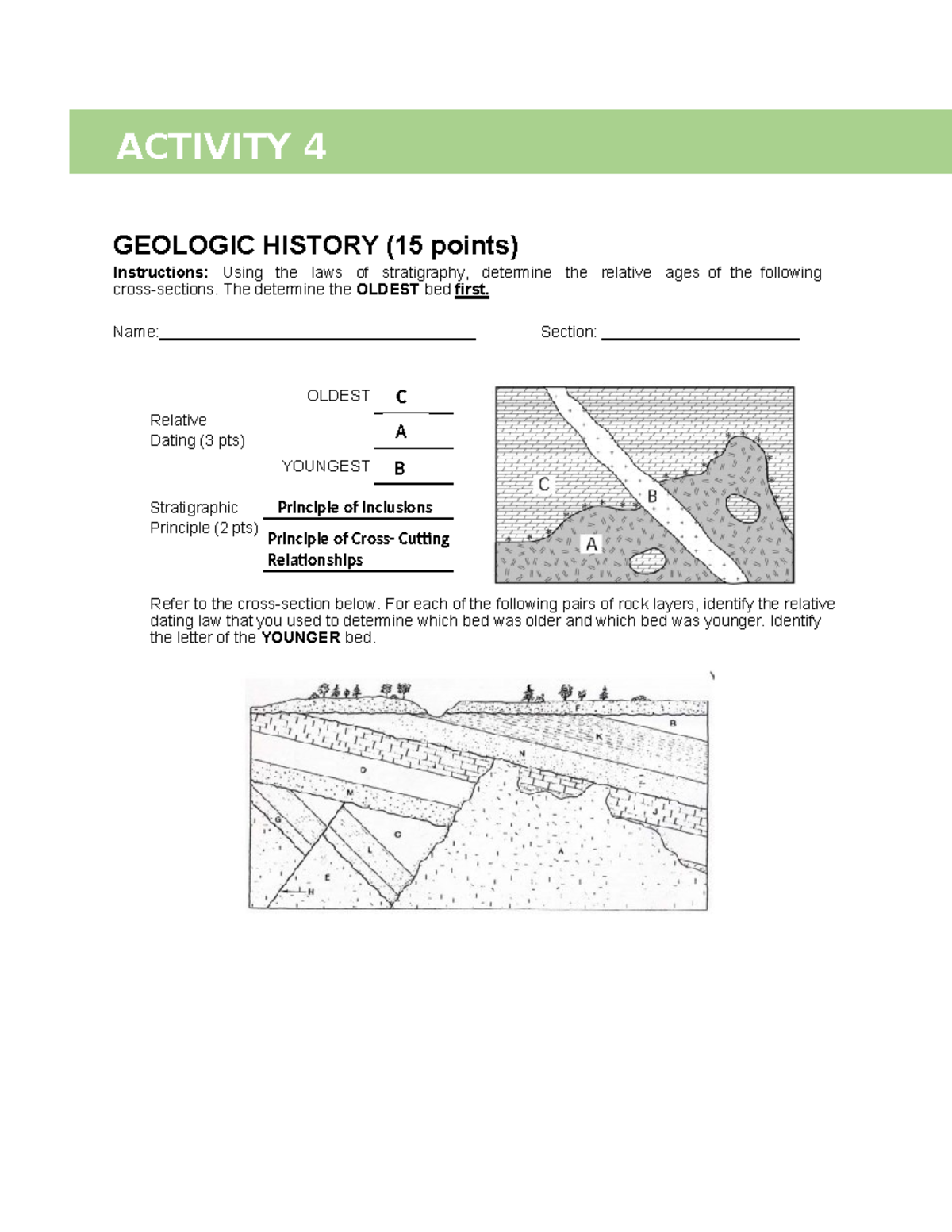 Geologic History Activity - ACTIVITY 4 I II ACTIVITY 6 GEOLOGlC HlSTORY ...