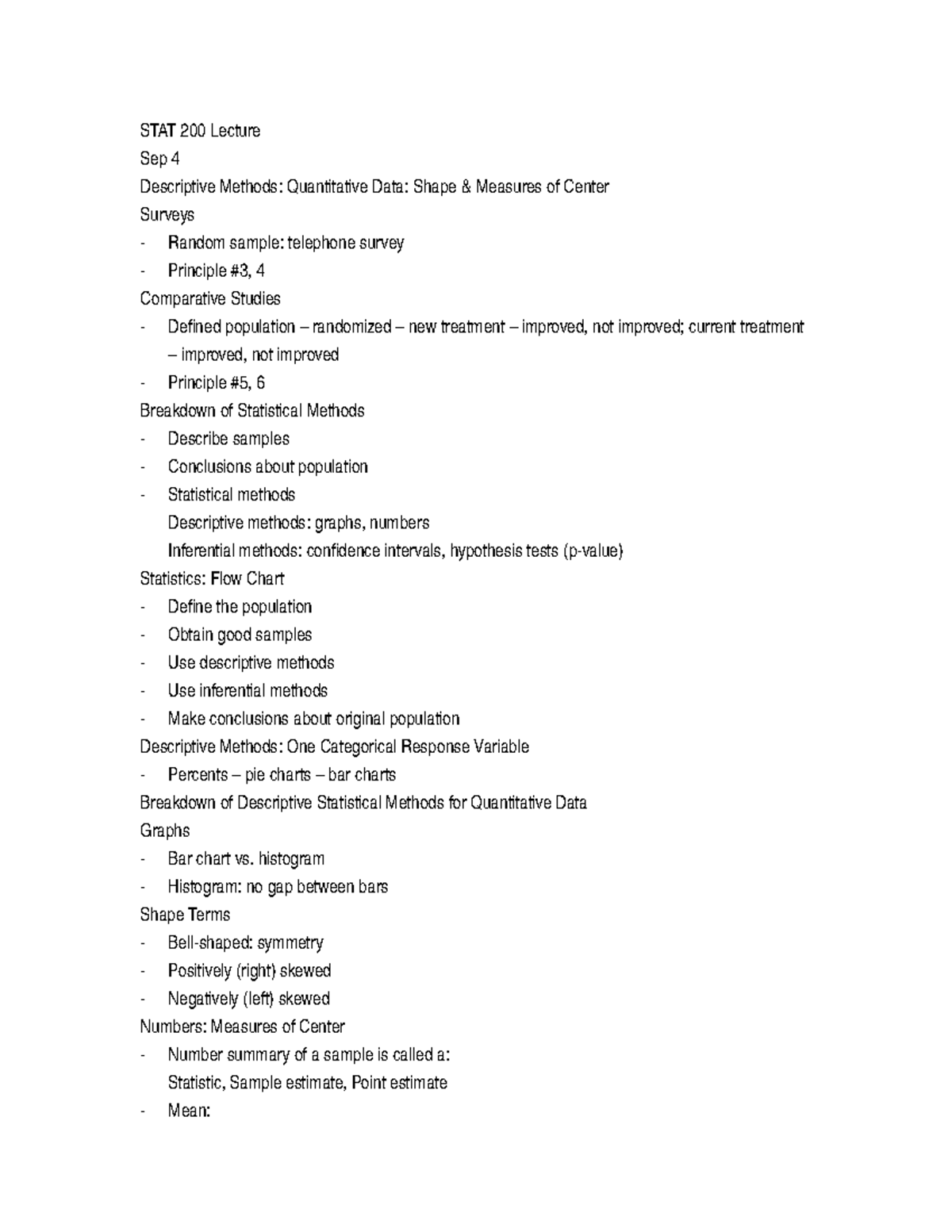 Exam1Lecture - Exam 1 Lecture Notes - STAT 200 Lecture Sep 4 ...