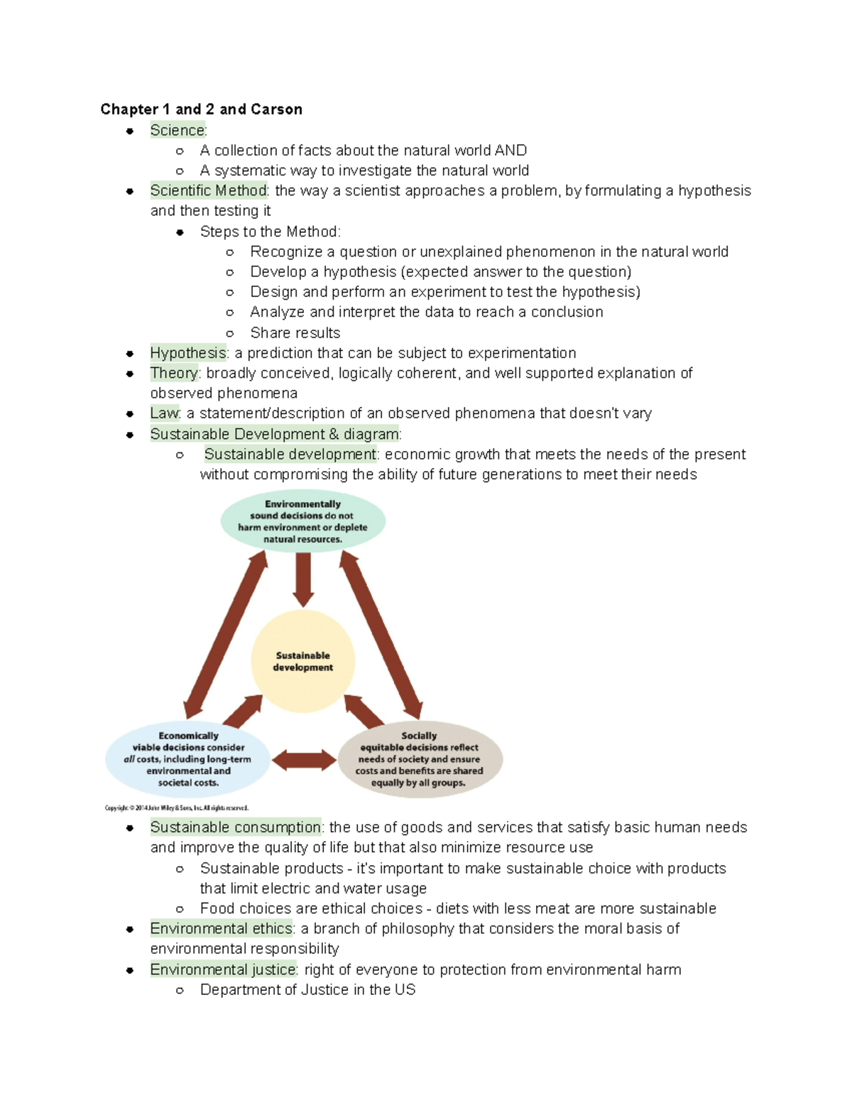 Envi sci midterm - Chapter 1 and 2 and Carson Science: A collection of facts about the natural ...