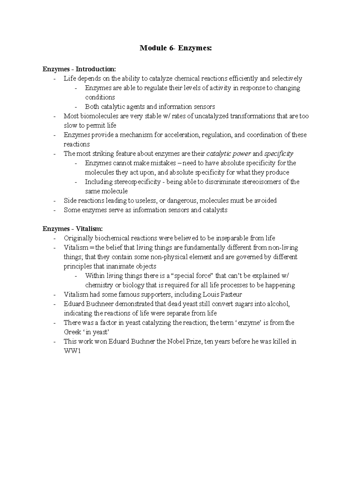 Module 6 - Enzymes: Lecture Notes - Module 6- Enzymes: Enzymes ...
