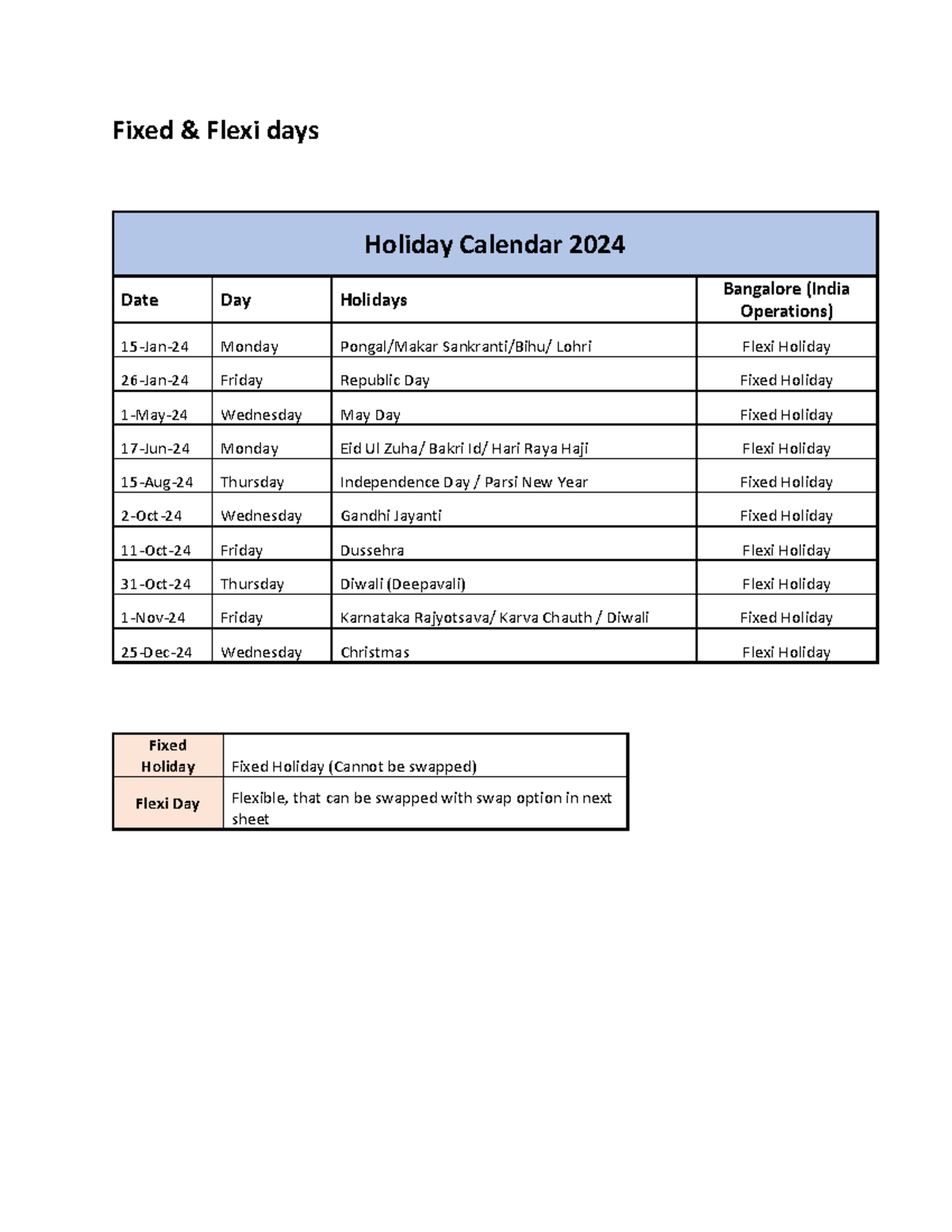 Bangalore Fixed & Flexi Holidays 2024 - Fixed & Flexi days Holiday ...