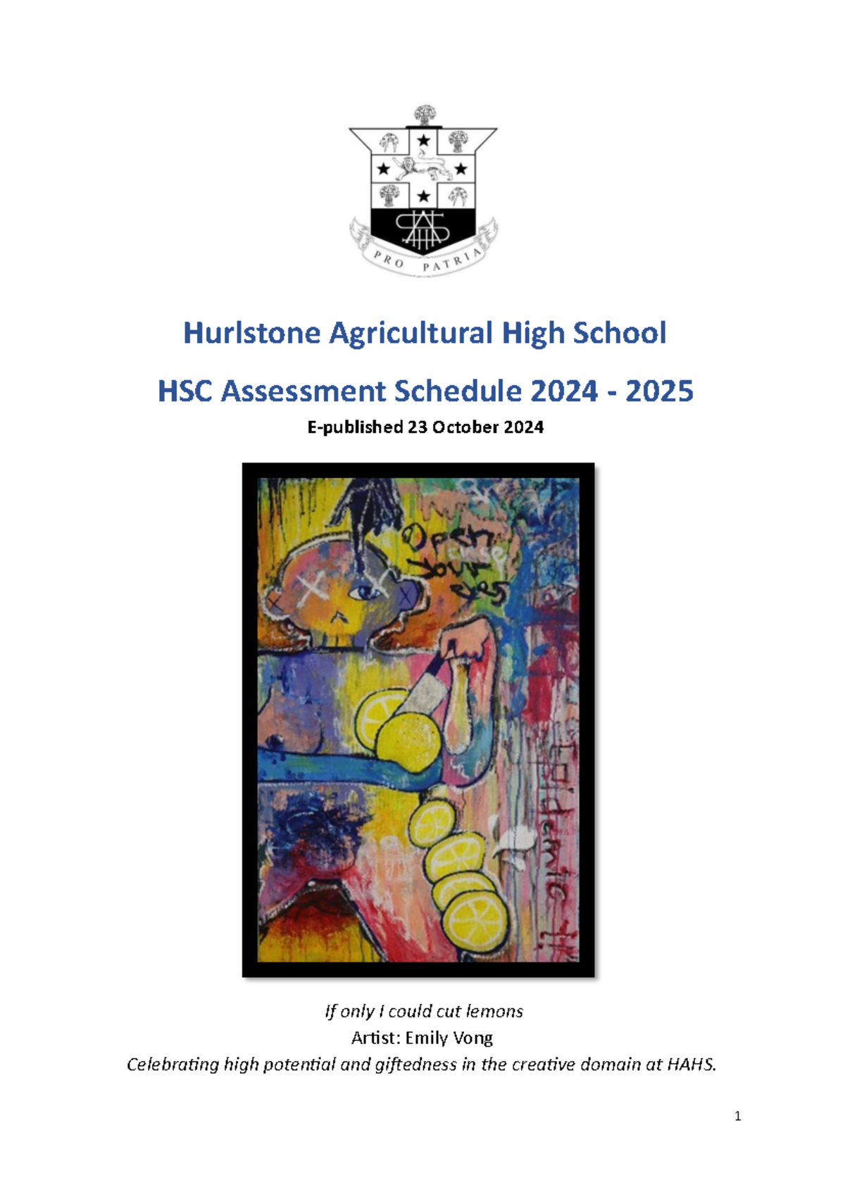 2024-2025 HSC Assessment Schedule - (Updated 23 - Hurlstone ...