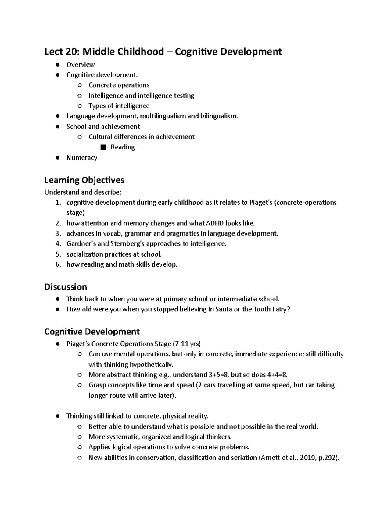EDUC 141 L20 - EDUC 141 Lecture Notes - Lect 20: Middle Childhood ...