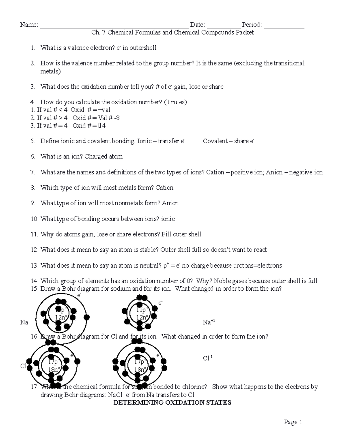 Chemical formulas - Name: ____________________________________________ Date: __________ Period ...