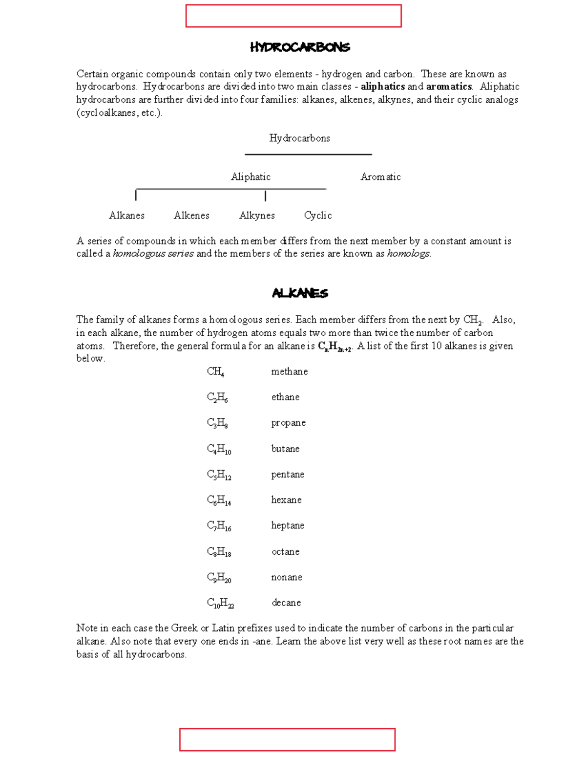 Organic CHEM Master Sheet- Final - HYDROCARBONS Certain organic ...