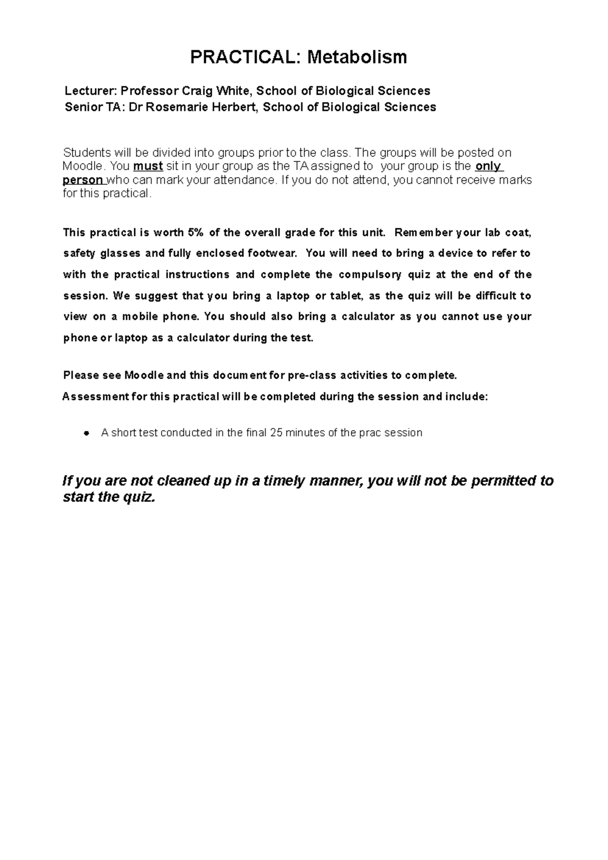 BMS1021 Metabolism Prac Protocol 2021 - PRACTICAL: Metabolism Lecturer ...