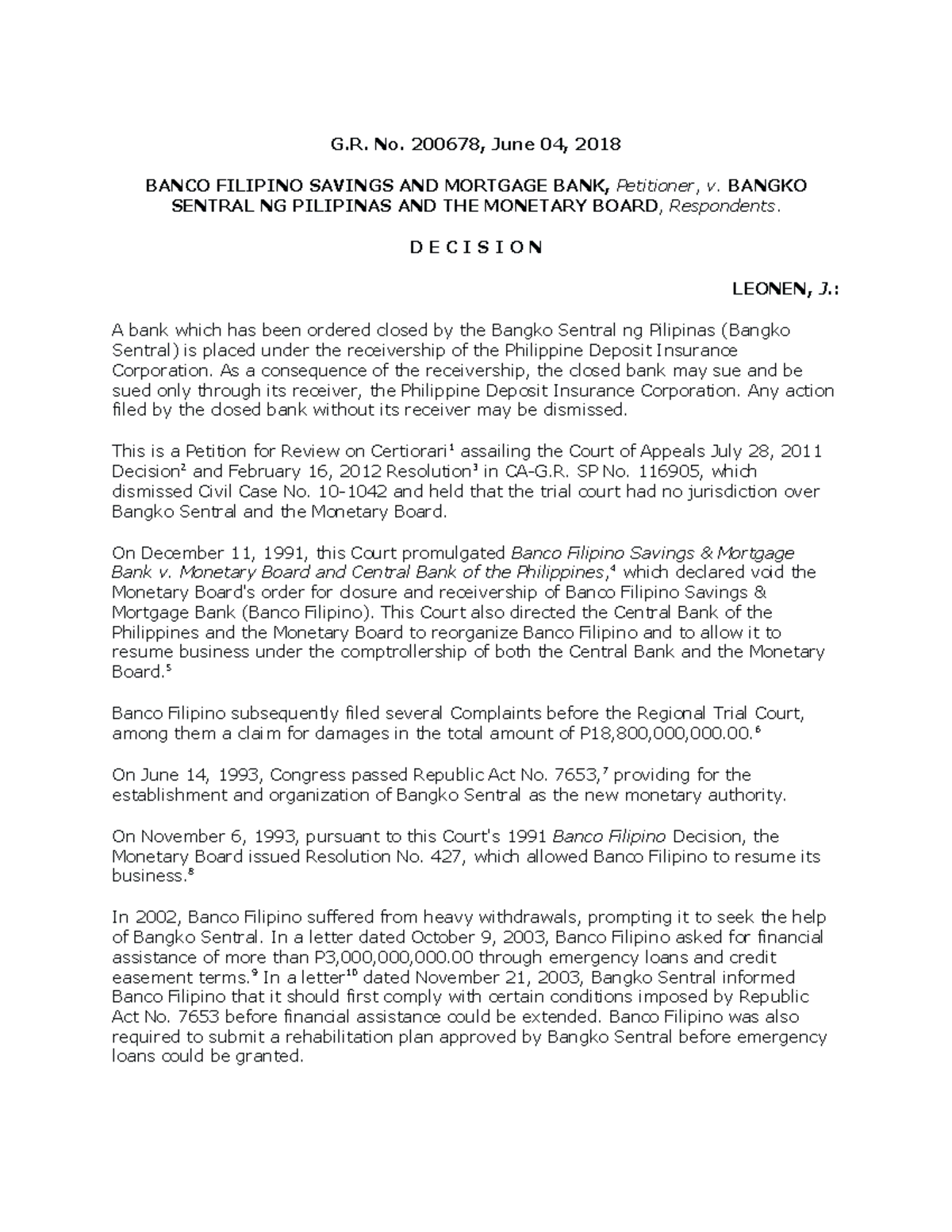 3 Banco Filipino Savings and Mortgage Bank vs BSP - G. No. 200678, June ...