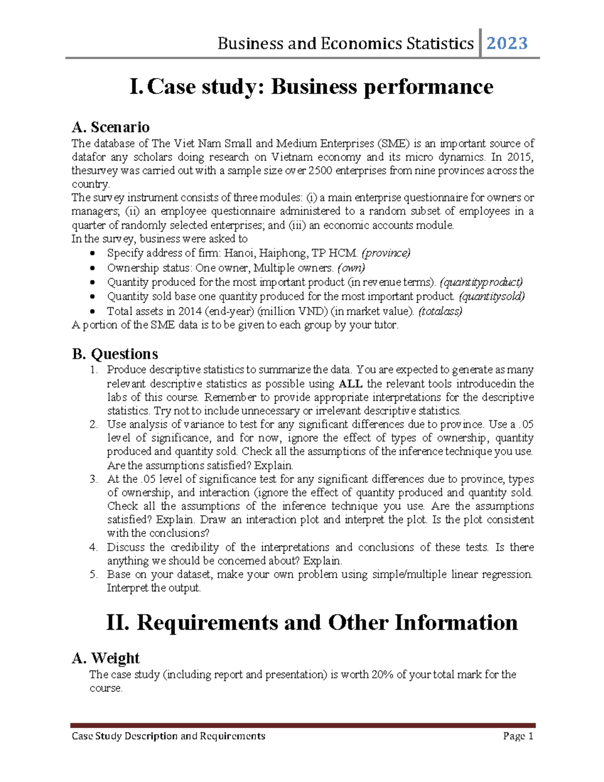 Case Study Description and Requirements - Case study: Business ...