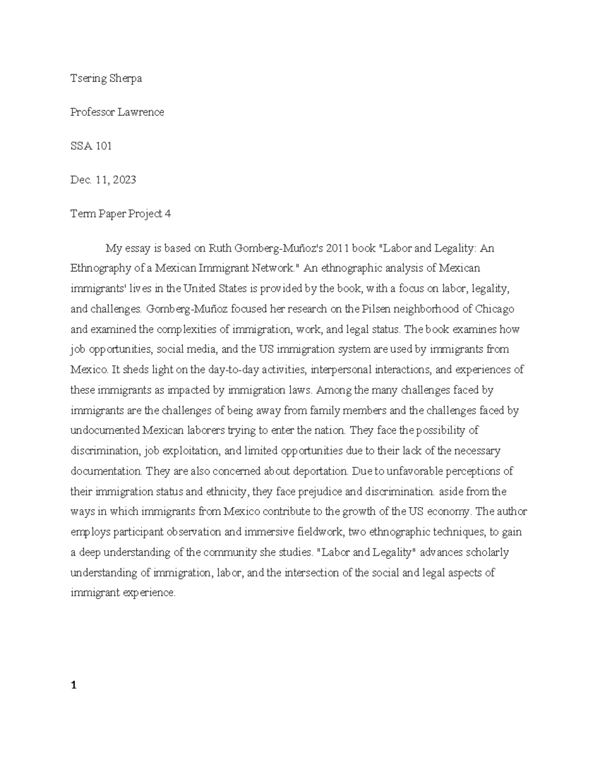 "SSA 101 Stage 4 Essay" - This is an assignment notes. - Tsering Sherpa ...