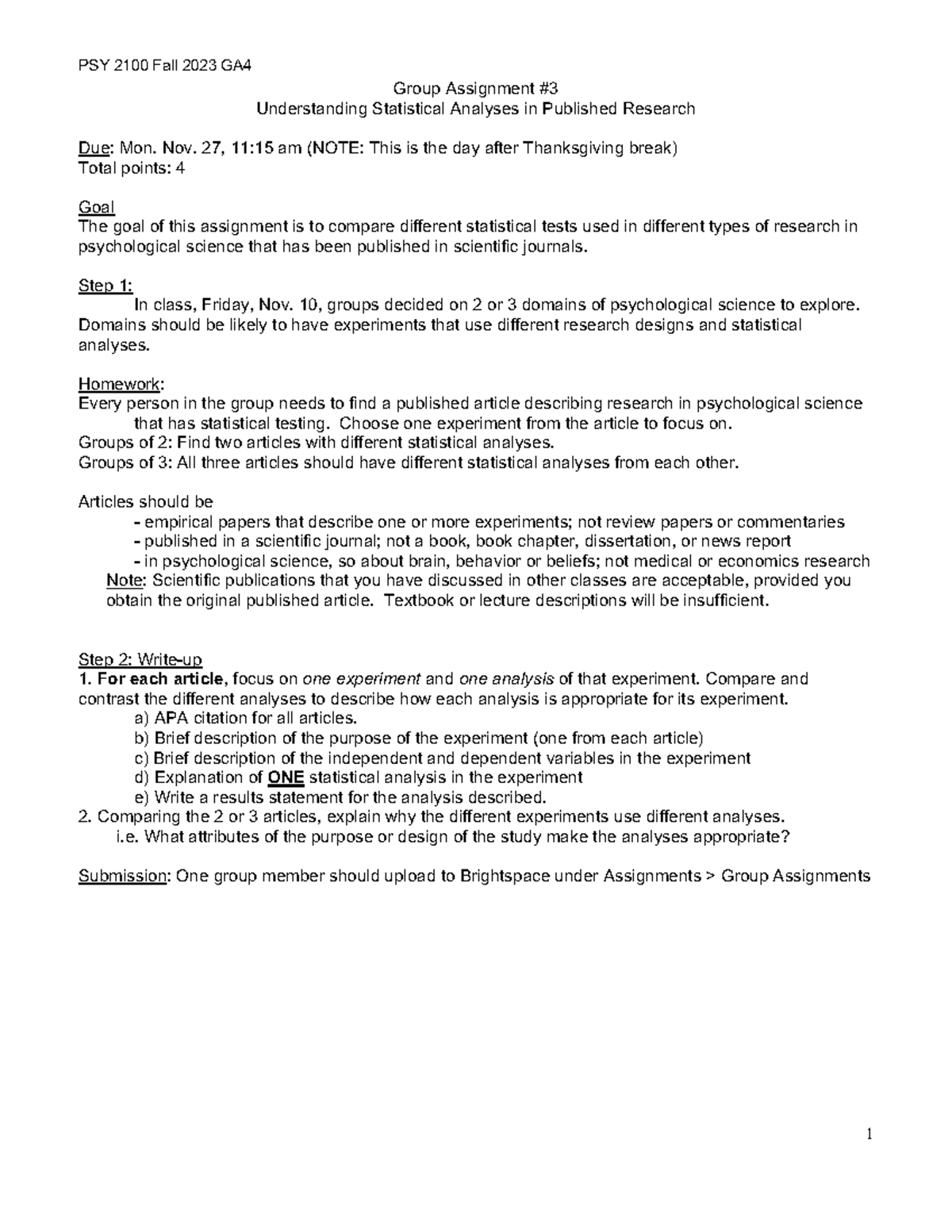 PSY2100f23 Grp A3 - Summary Elementary Psychology - PSY 2 100 Fall 20 ...