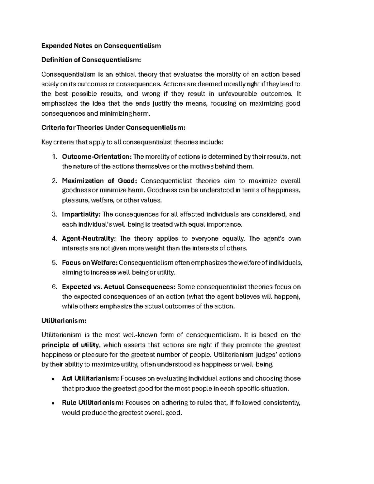 Expanded Notes on Consequentialism - Expanded Notes on Consequentialism ...
