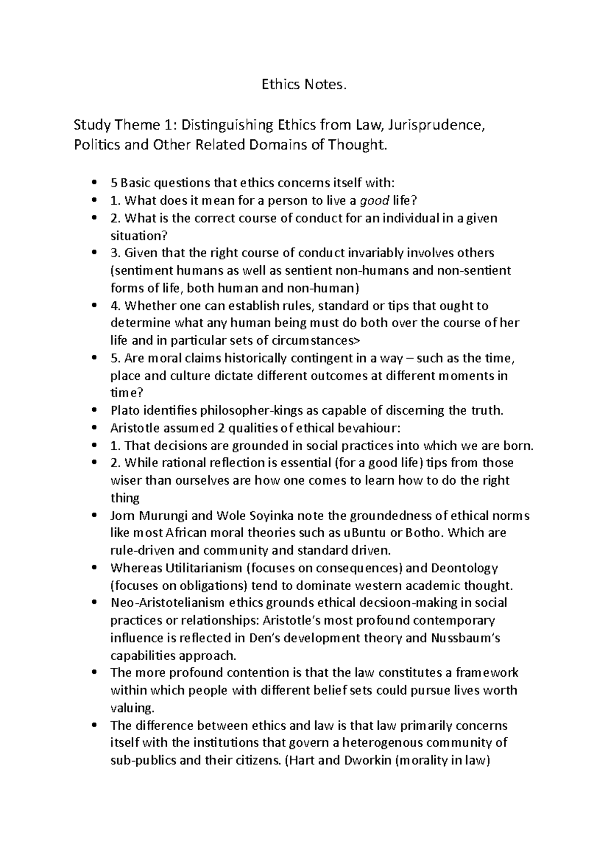 Ethics Notes - Study Theme 1: Distinguishing Ethics from Law ...