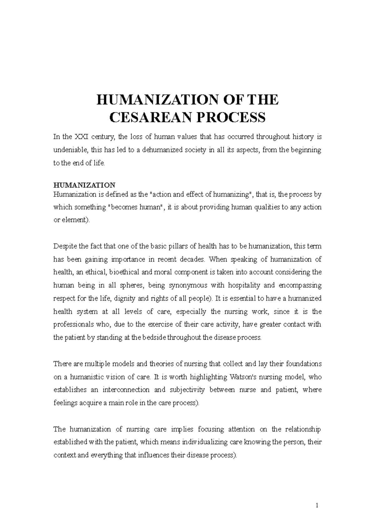 Humanization OF THE Cesarean Process - 1 HUMANIZATION OF THE CESAREAN ...