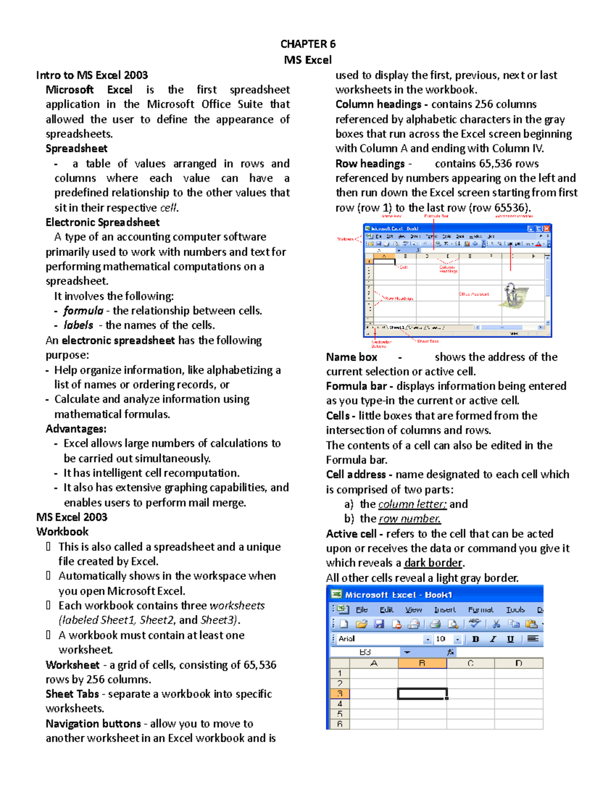 Fundamental - Chapter 6 - CHAPTER 6 MS Excel Intro to MS Excel 2003 ...