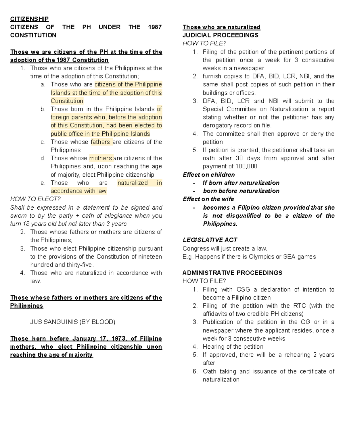 SSP Midterms - All on citizenship, naturalization, rights of voters,and ...