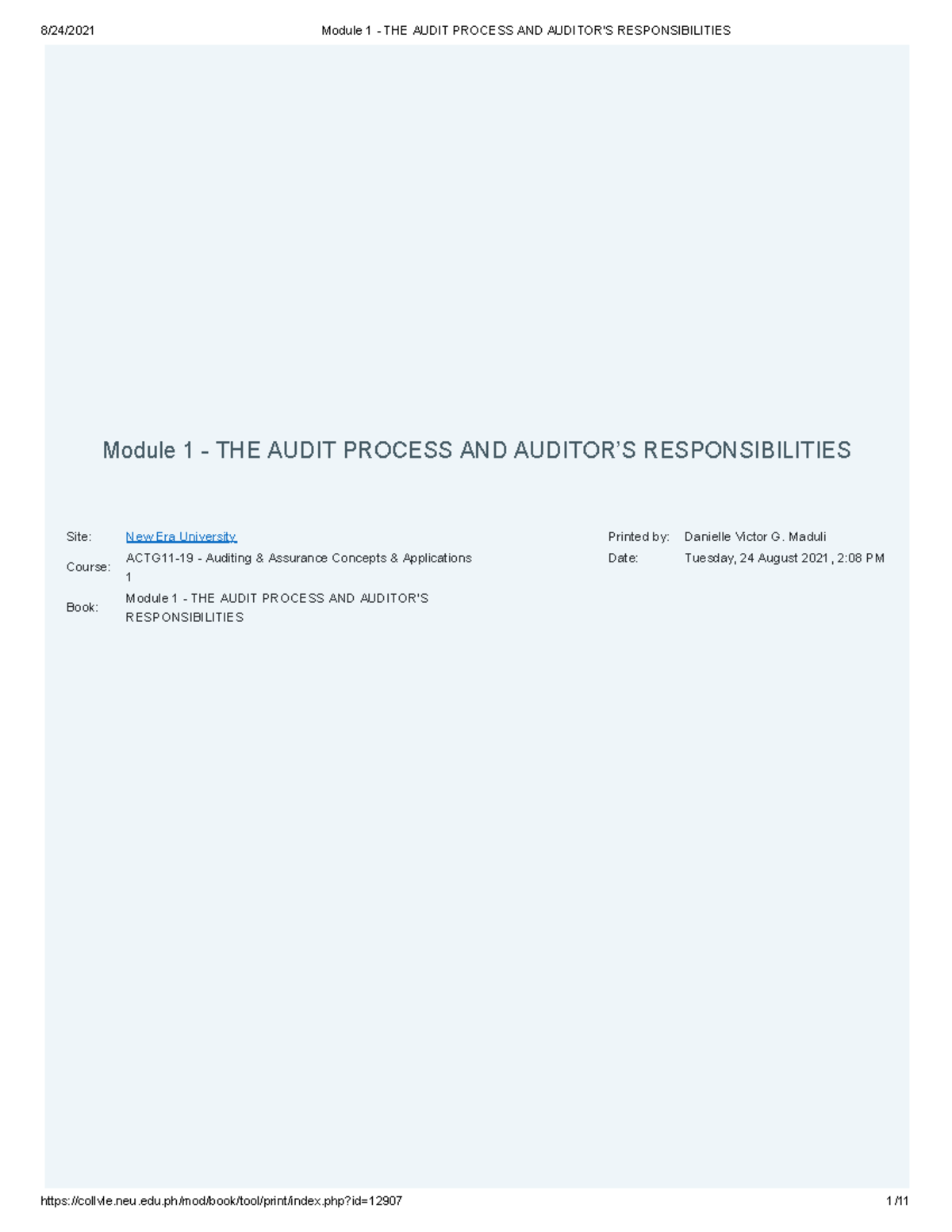 Module 1 - THE Audit Process AND Auditor’S Responsibilities - Business ...