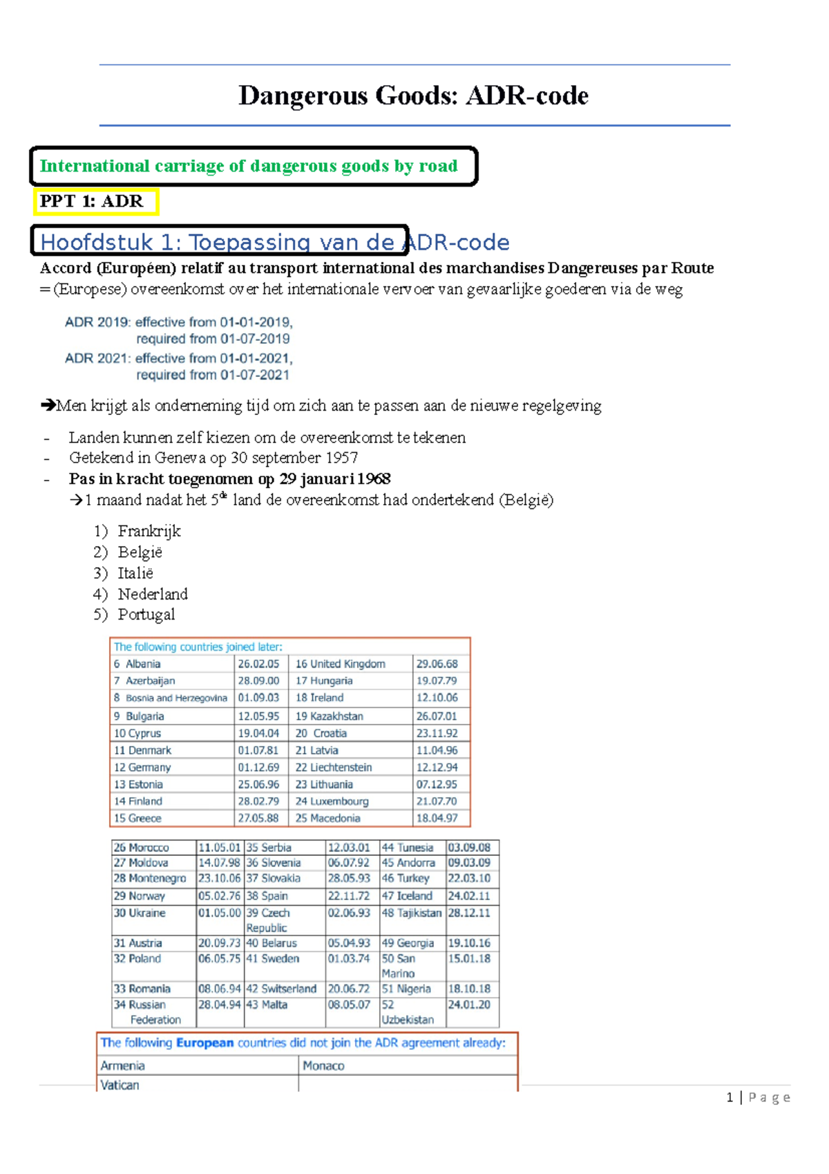 Dangerous Goods ADR Samenvatting - Dangerous Goods: ADR-code ...