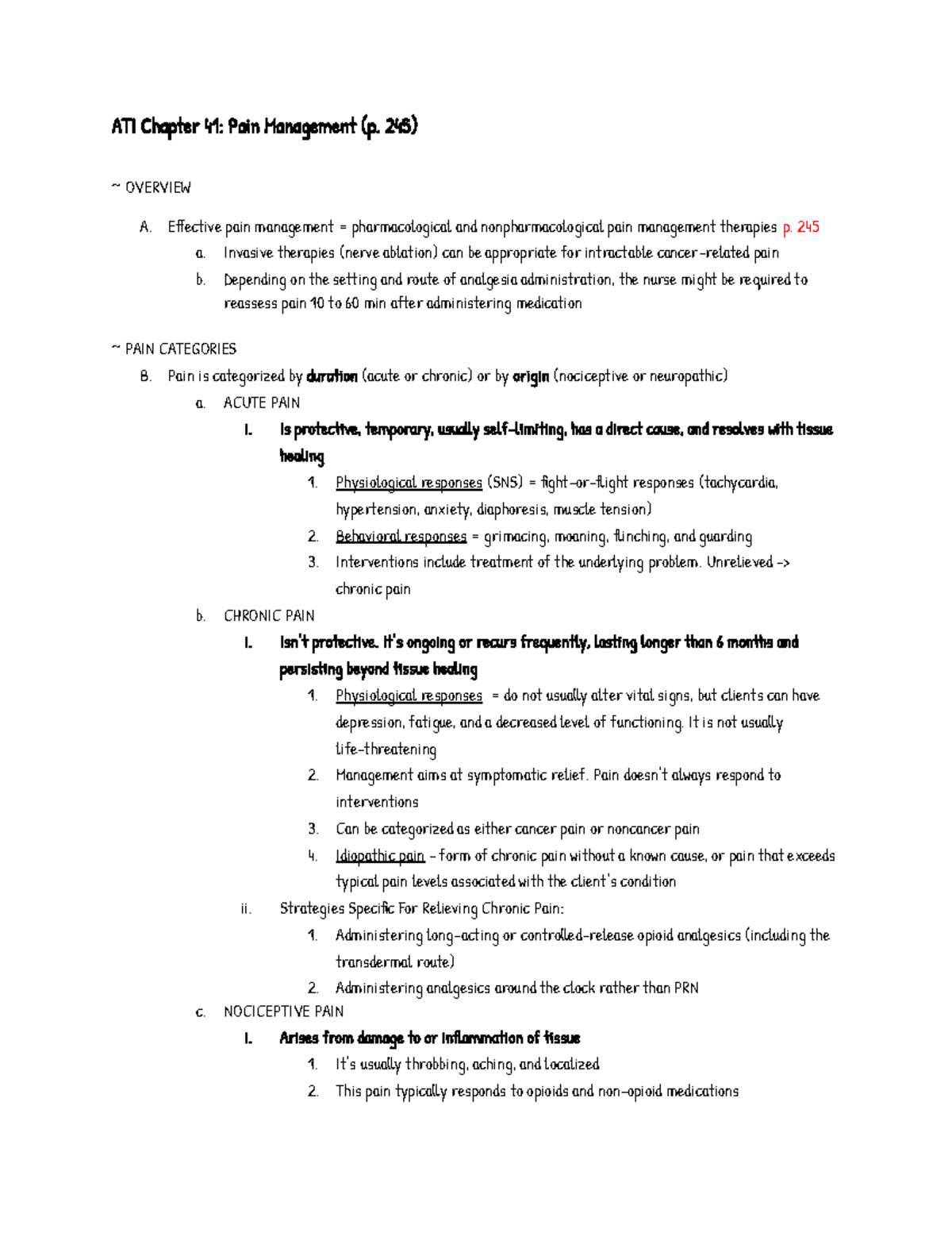 NRS 104 Notes 28 - ATI Chapter 41: Pain Management (p. 245) ~ OVERVIEW ...
