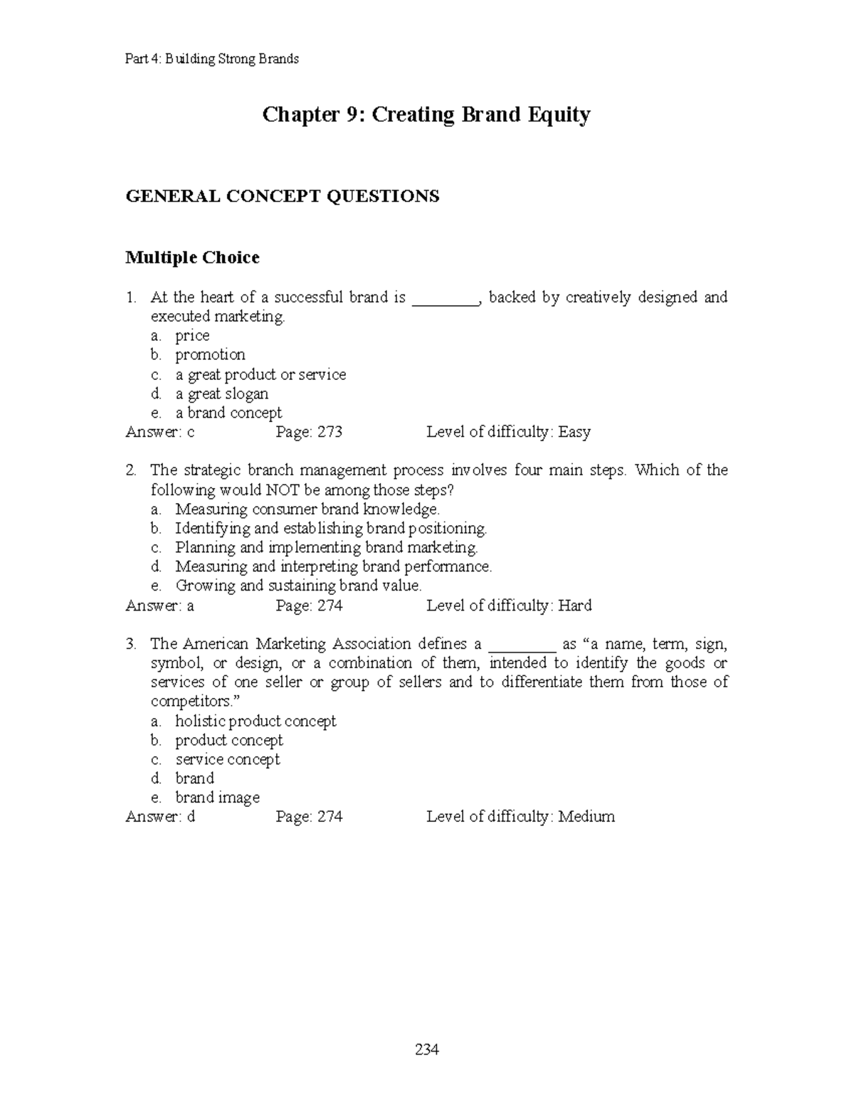 Multiple Choice - Fragen - Chapter 9: Creating Brand Equity GENERAL ...