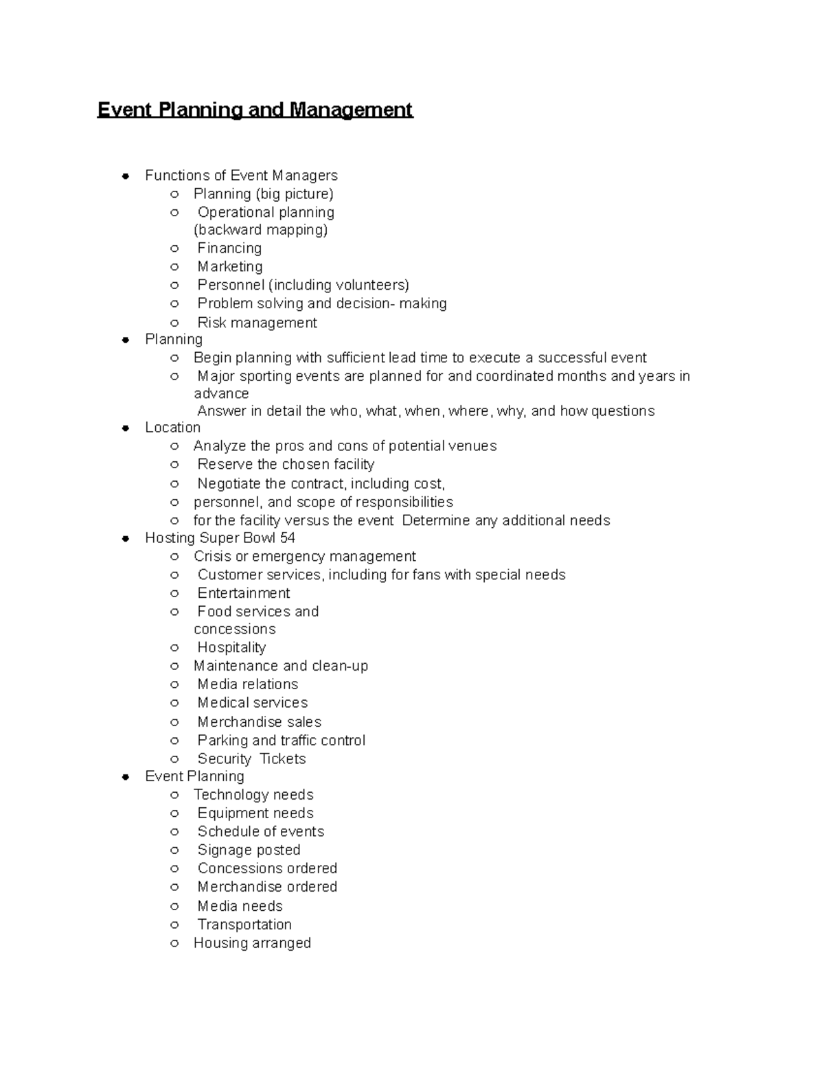 Sports Managemnet Event Planning and Management - Event Planning and ...