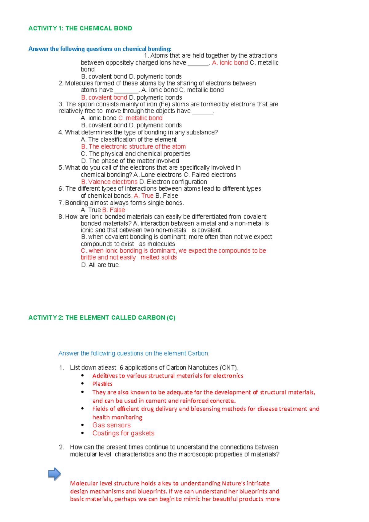 Chem for Engrs Module 3 answer - ACTIVITY 1: THE CHEMICAL BOND Answer ...