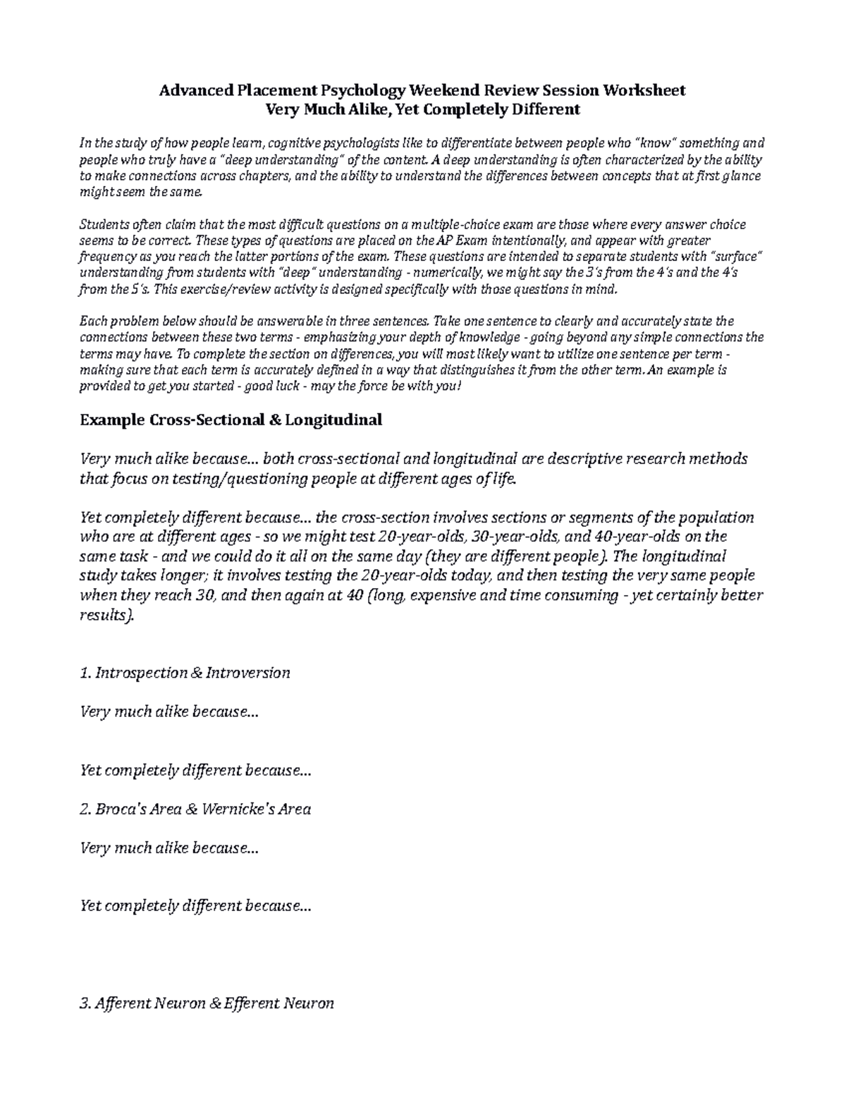 How are these terms the same or different review - Advanced Placement ...