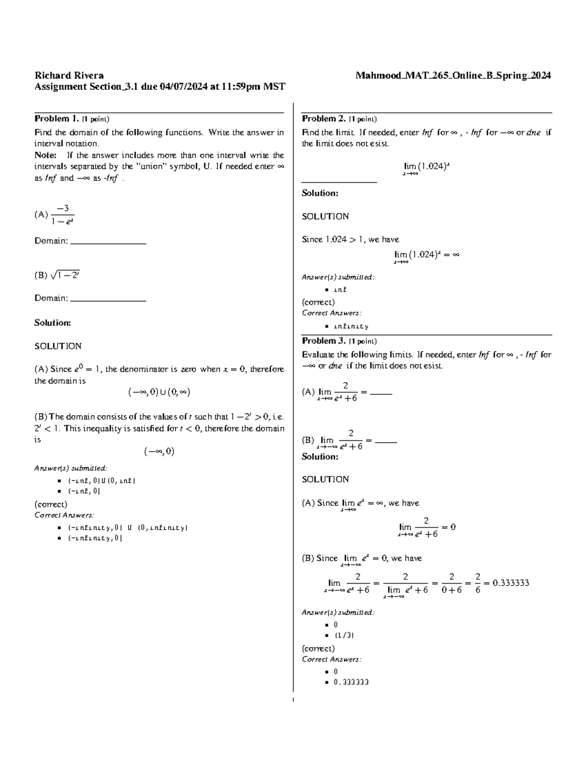 Mahmood MAT 265 Online B Spring 2024.Section 3 - Richard Rivera Mahmood MAT 265 Online B Spring ...