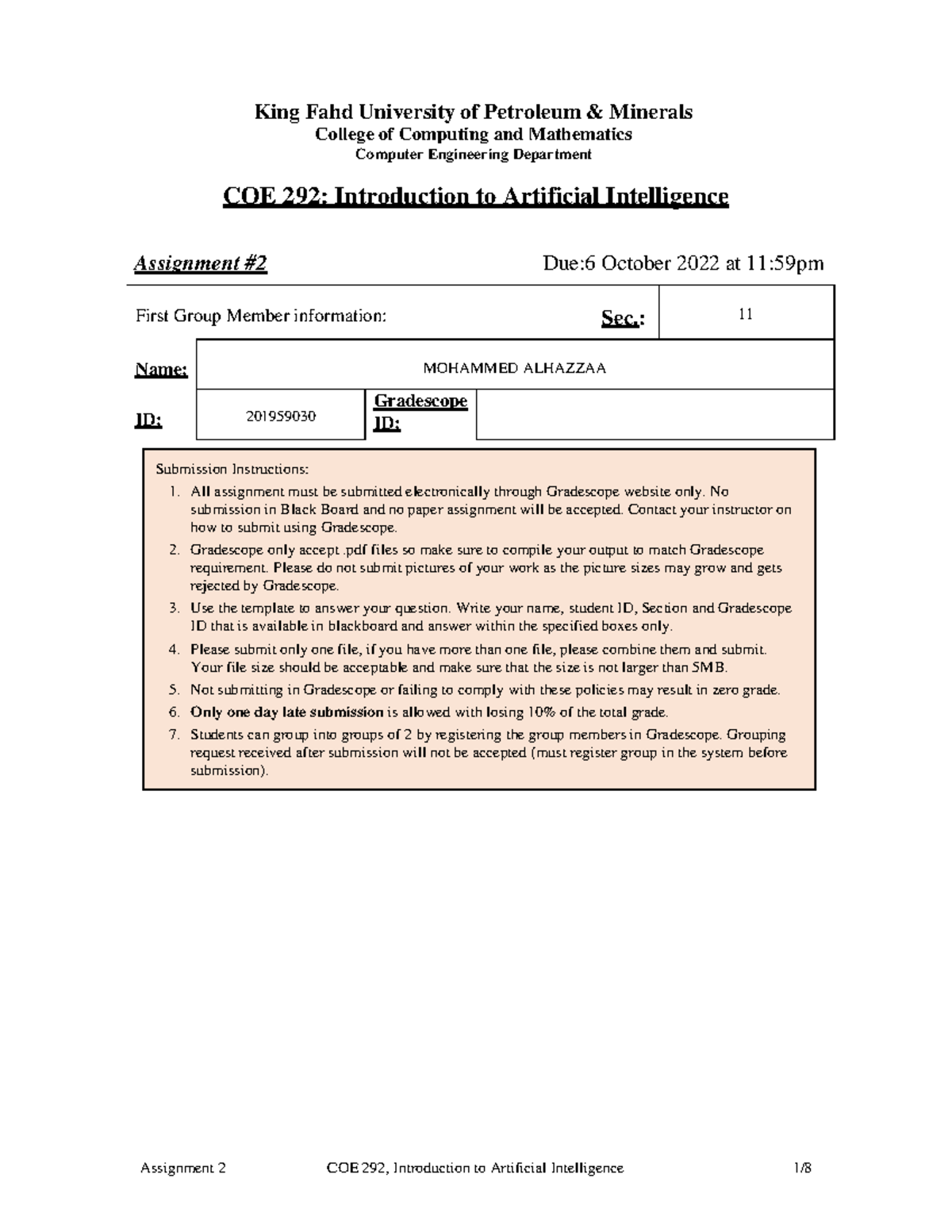 Coe292 - King Fahd University of Petroleum & Minerals College of Computing and Mathematics - Studocu