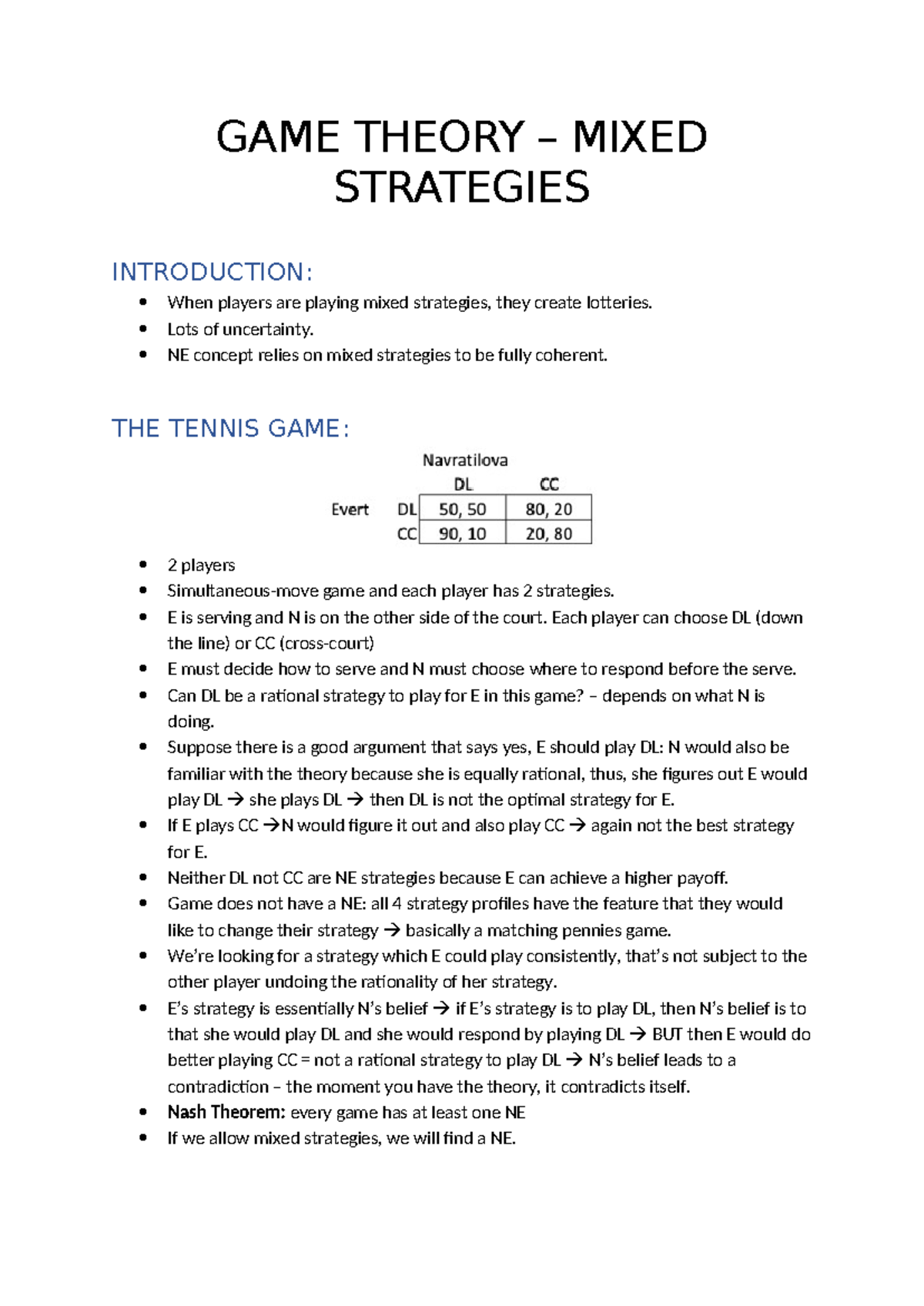 GT Mixed Strategies - GAME THEORY – MIXED STRATEGIES INTRODUCTION: When players are playing ...